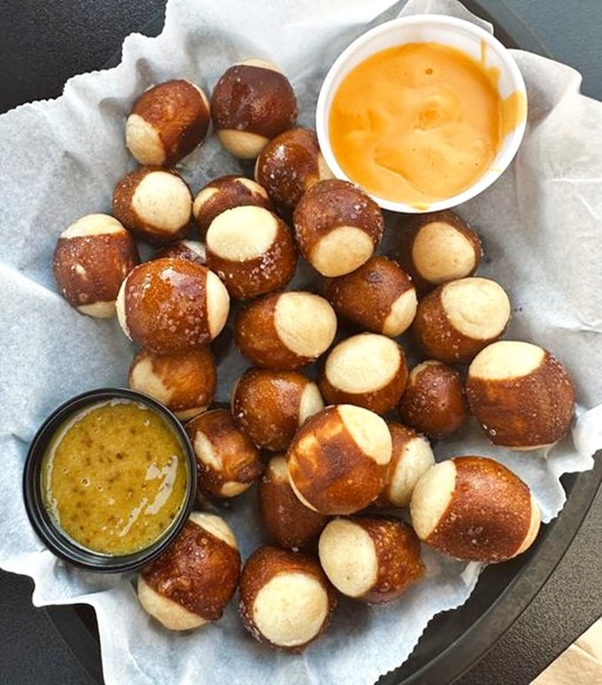 Pretzel bites with dipping sauces—the perfect cellmates for your craft beer. No shivs required to enjoy this starter.