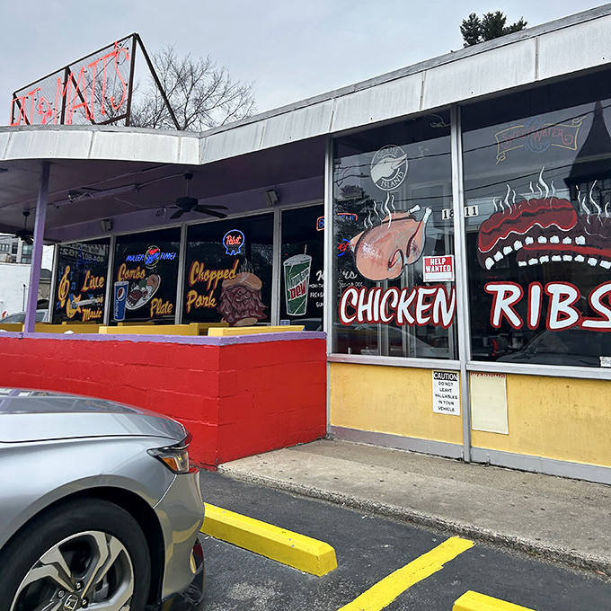 A storefront that proves great barbecue doesn't need fancy architecture—just windows that let that smoky aroma beckon passersby.