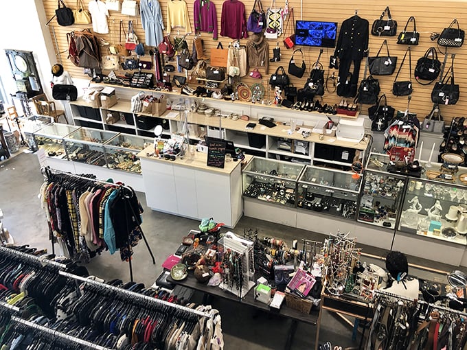 A bird's-eye view of fashion's afterlife—where retail therapy meets environmental responsibility in a beautifully organized landscape.