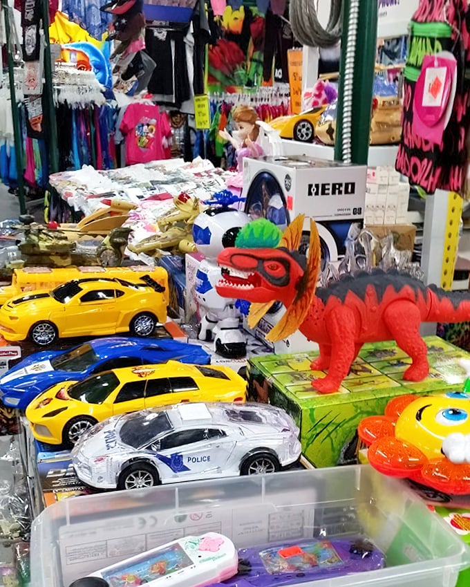 Toy cars and dinosaurs living in harmony—unlike their movie counterparts. Childhood joy packaged in primary colors and waiting for imagination.
