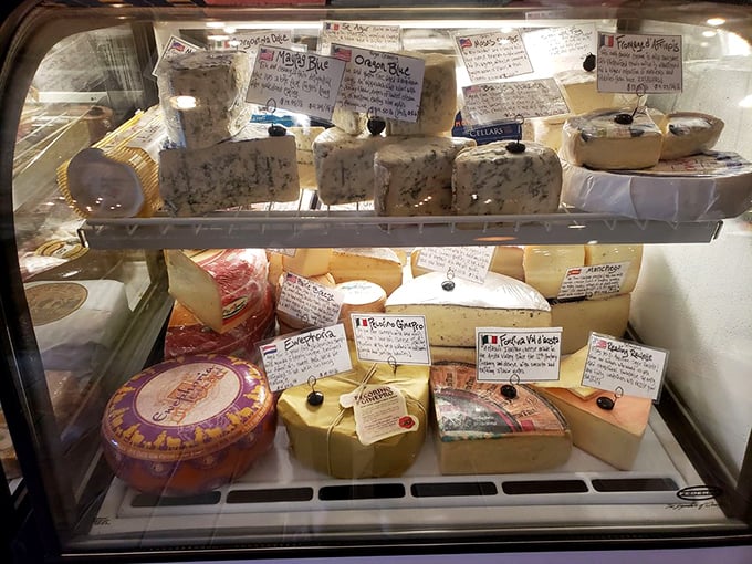 This cheese case isn't just refrigerated storage—it's a dairy dreamscape where cultured milk becomes the stuff of sandwich legend.