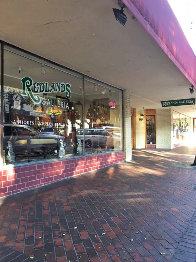 Brick pathways leading to adventure – each step bringing you closer to the thrill of the find in downtown Redlands.
