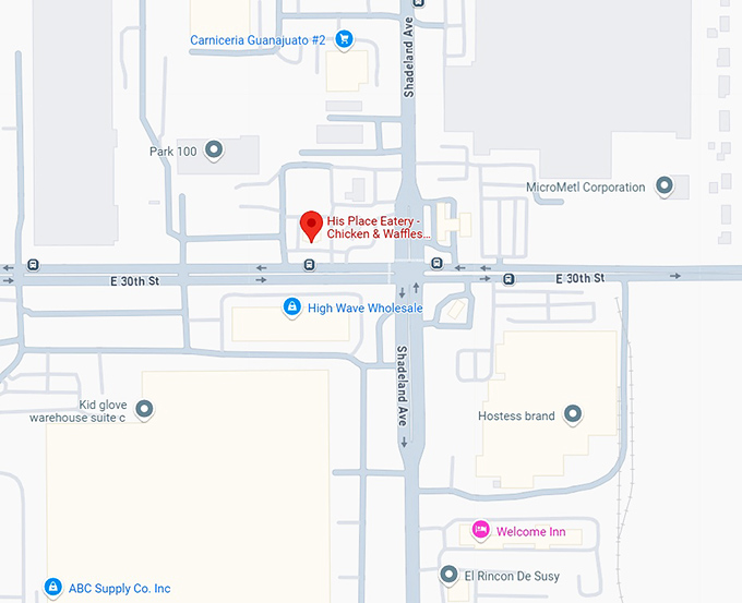 16. his place eatery chicken & waffles, ribs & soul food (30th & shadeland) map