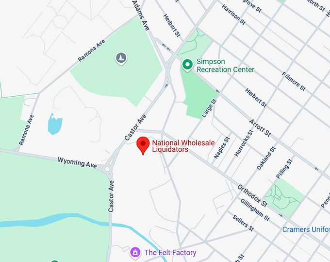 16. national wholesale liquidators (900 orthodox st) map