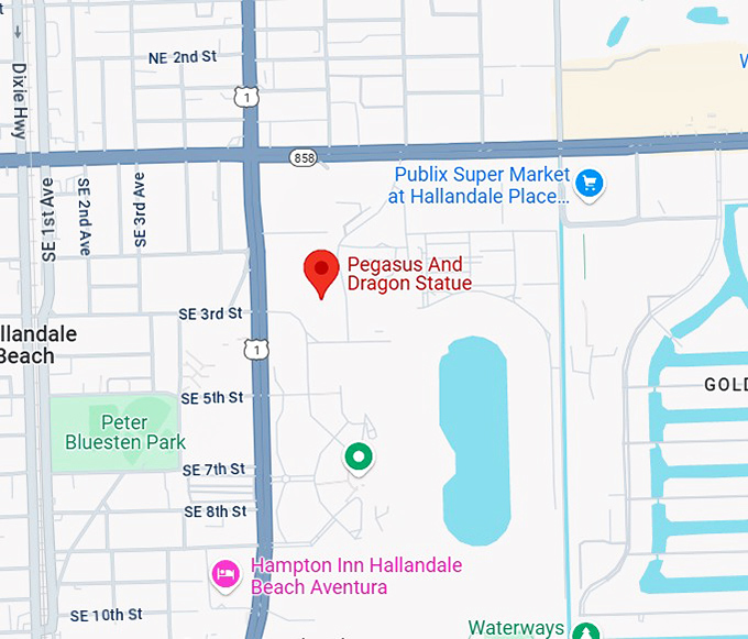 16. pegasus and dragon statue map