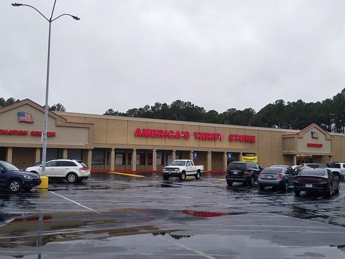 America's Thrift Store stands proud with its bold red signage, like a beacon calling all bargain hunters to explore its treasures within.