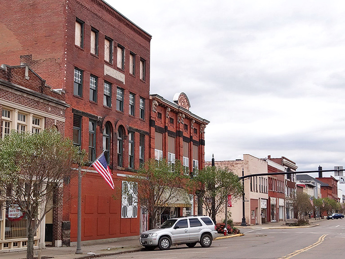 Historic brick buildings line Coshocton's Main Street, where American flags wave and time seems to slow to a pleasant stroll.