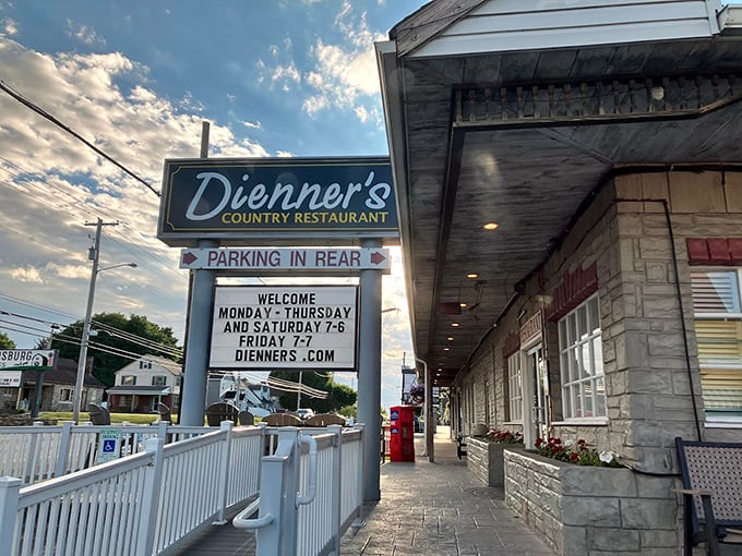 Dienner's welcoming storefront beckons like an old friend. That sign might as well say "Calories don't count once you're inside!"