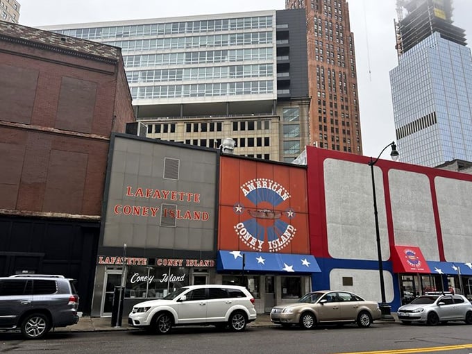 The legendary rivals of Lafayette and American, standing side by side like Detroit's own culinary Batman and Superman.