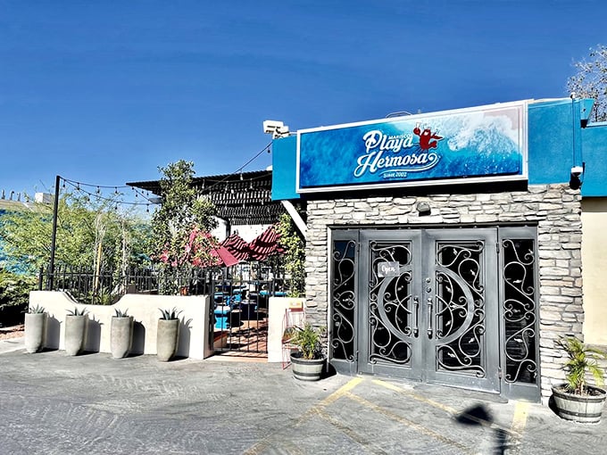 The blue-and-stone facade of Playa Hermosa promises a seafood fiesta that'll make you forget you're in the desert.