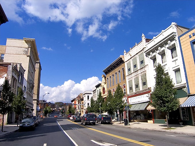 Historic charm lines Pottsville's main street, where colorful facades tell stories of Pennsylvania's past. Like stepping into a Norman Rockwell painting with modern conveniences.