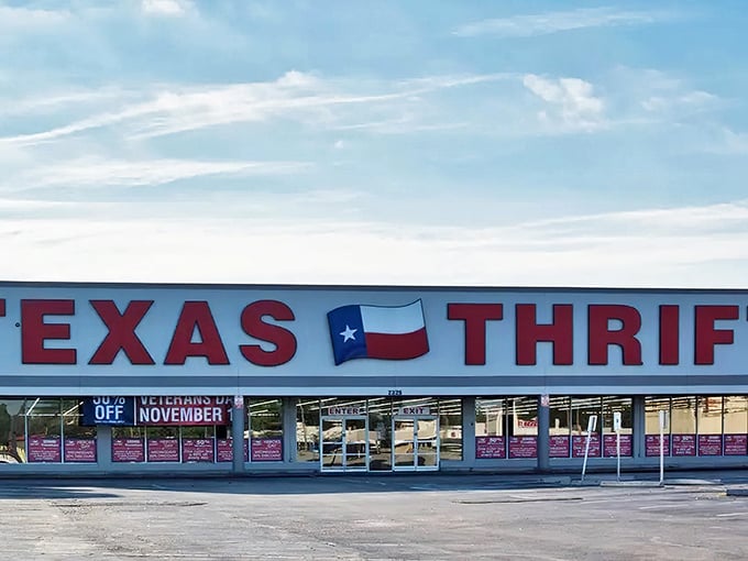 The Texas-sized sign says it all – this Houston thrift mecca is where bargain hunters become treasure hunters.