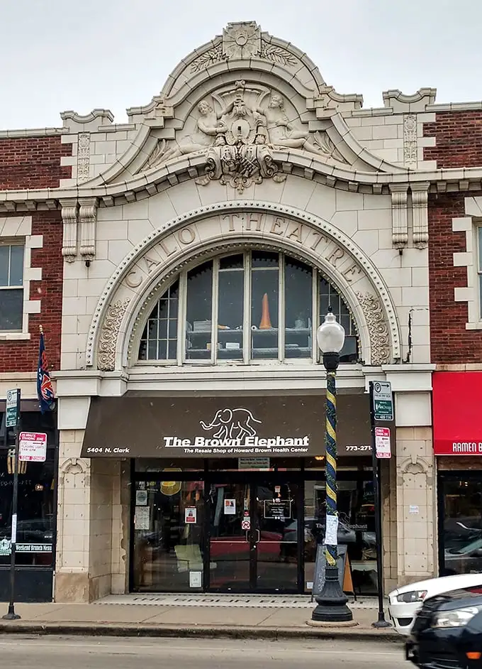 The Brown Elephant's historic theater facade tells you this isn't your average thrift store. Treasure hunting in architectural splendor!