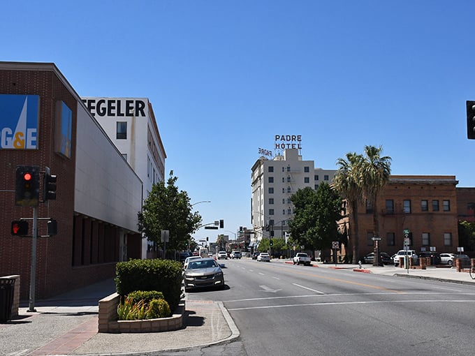 Bakersfield's Padre Hotel anchors the downtown skyline, a reminder that retirement dollars stretch further where palm trees meet reasonable rent.
