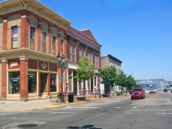 Bay City's well-preserved main street looks like a movie set with its classic architecture and inviting storefronts.
