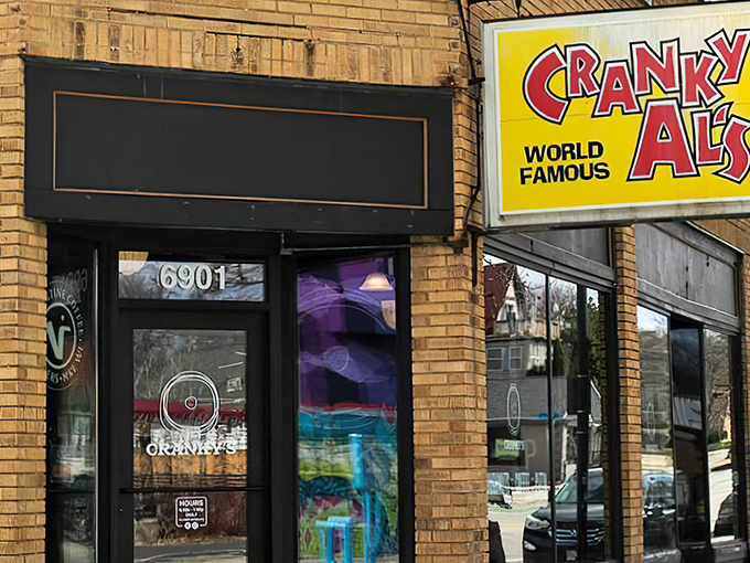 That yellow "World Famous" sign isn't just bragging—Cranky Al's donuts have earned their legendary status in Wauwatosa's breakfast scene.