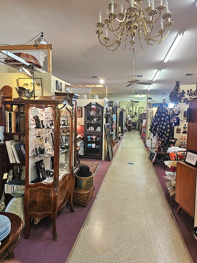 Elegance meets nostalgia under golden chandeliers as you wander aisles filled with yesterday's treasures at Heritage Antiques Market.