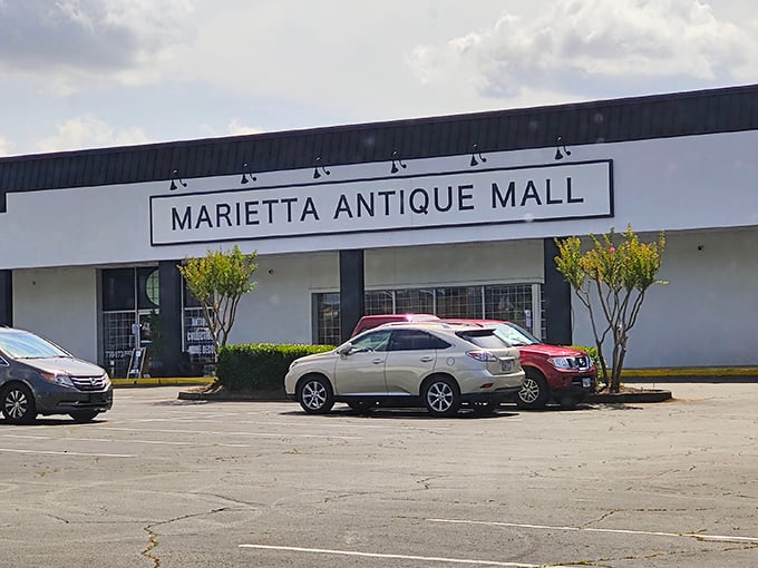 Marietta Antique Mall's clean facade hides a labyrinth of memories inside. The hunt begins at this unassuming entrance to the past.