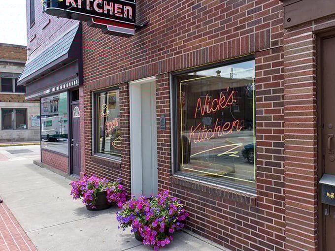 Nick's Kitchen storefront whispers "come in" like your favorite aunt calling you for Sunday dinner. 