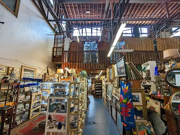 High ceilings and organized displays make every vintage discovery feel like finding buried gold.