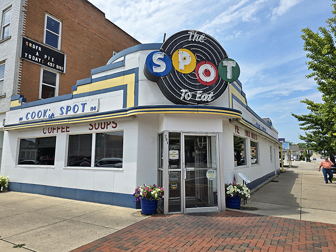 Like finding a pristine jukebox in your grandpa's garage—The Spot's retro facade hints at pancakes worth waking up for.
