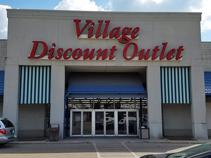 This entrance promises adventure, like walking into a department store time machine set to "random."