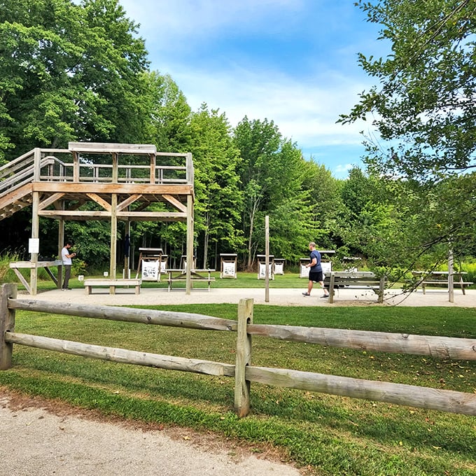 The archery range stands ready for modern-day Robin Hoods. Nothing says "I'm reconnecting with nature" quite like attempting to channel your inner Katniss Everdeen.