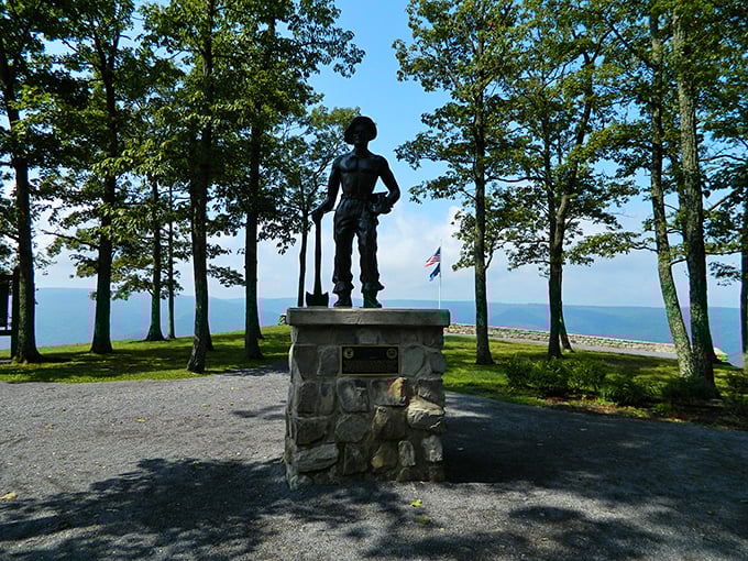 A silent sentinel standing watch over one of Pennsylvania's finest views. This CCC worker statue reminds us who built these treasures during America's darkest economic days.