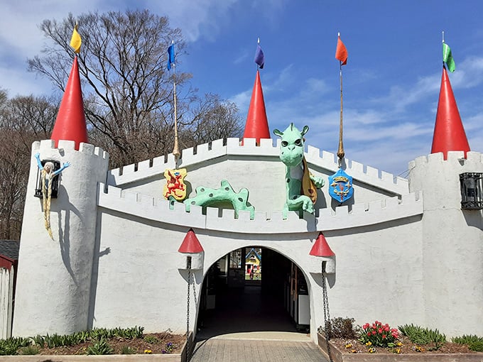 Dragons and knights and flags, oh my! This storybook castle doesn't just guard treasures – it guards childhood memories.