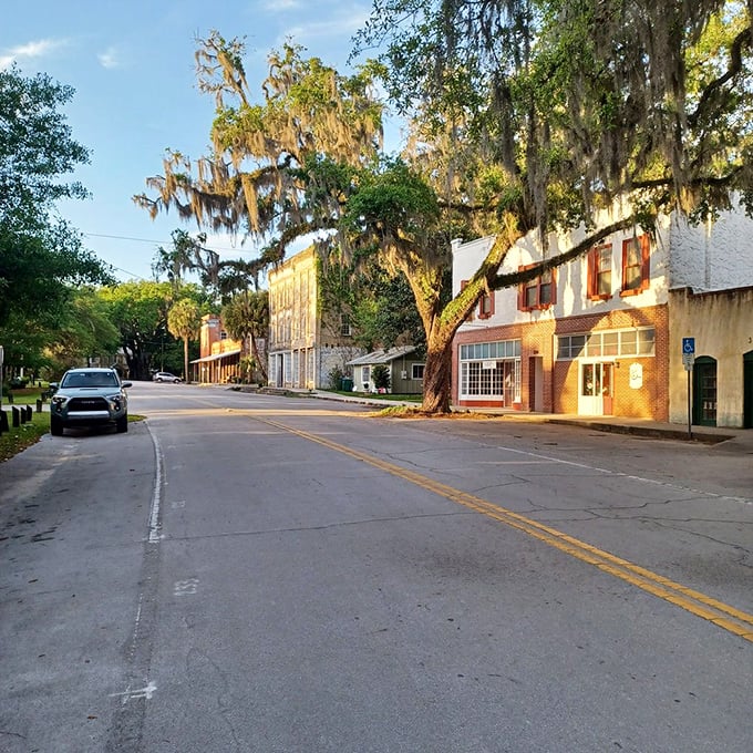 Cholokka Boulevard stretches before you, where Spanish moss drapes over oak trees like nature's own Main Street parade.