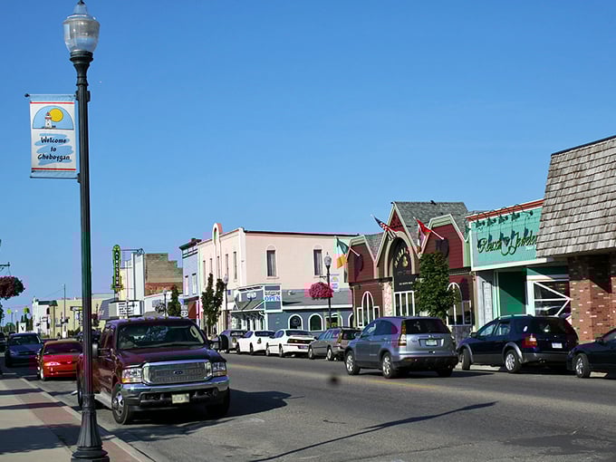 The "Welcome to Cheboygan" banner isn't just a greeting—it's an invitation to slow down and remember what downtown America is supposed to feel like.