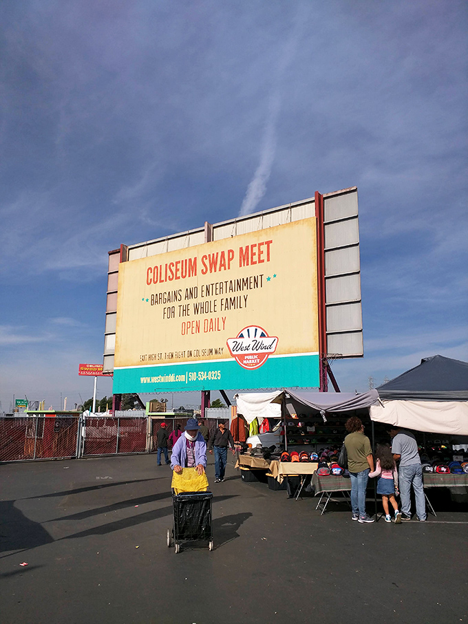 Morning shoppers get an early start beneath the vintage signage, where "bargains and entertainment for the whole family" isn't just marketing—it's a guarantee.