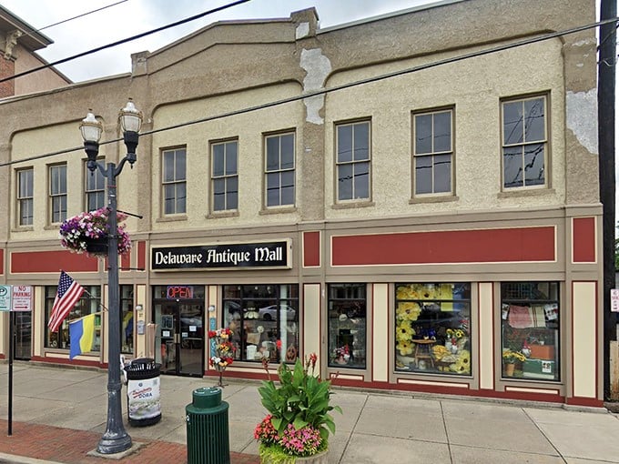Main Street charm meets antiquing paradise. The cream-colored façade with its welcoming storefront windows hints at the treasures within.