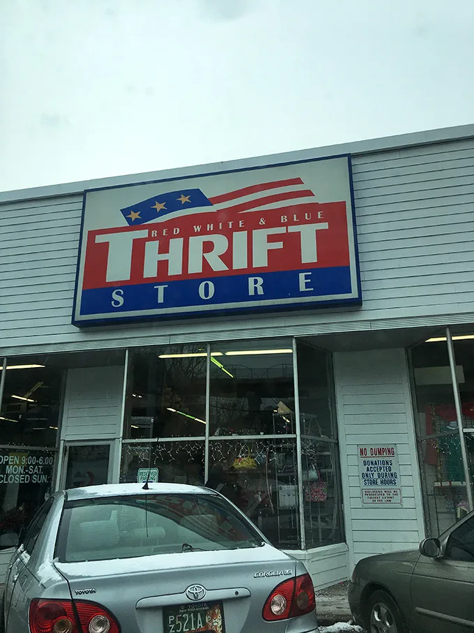 That patriotic sign isn't just decoration—it's a beacon calling to thrifty Pennsylvanians like moths to a flame of fantastic deals.