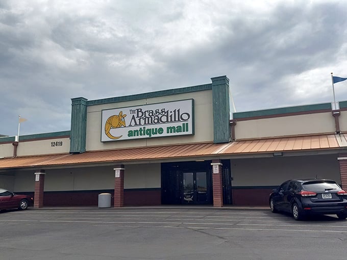 Even under cloudy skies, this unassuming exterior hides a labyrinth of memories and collectibles that would make Indiana Jones trade his whip for a shopping cart.