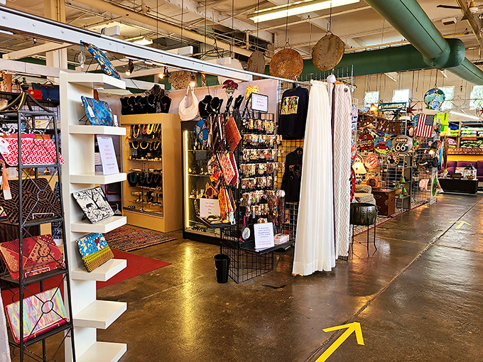 Aisles of possibility stretch before you, each vendor's space a carefully curated universe. That yellow arrow isn't just direction—it's pointing to your next "how did I live without this?" moment.