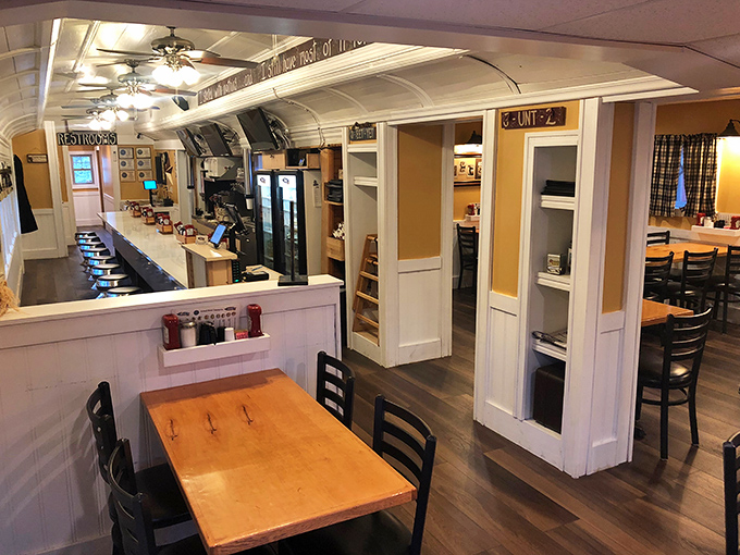 Step inside and you're transported to diner heaven – counter seating for the regulars, booths for lingering conversations, and ceiling fans that whisper "stay awhile."