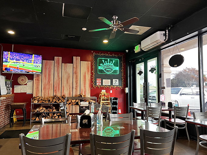 Red walls, stacked firewood, and that unmistakable aroma of slow-smoked meat. This isn't just decor—it's a temple to California BBQ traditions in the heart of California.