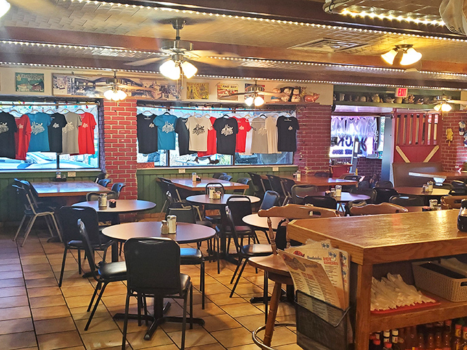 The dining room feels like breakfast at your favorite aunt's house, if your aunt collected t-shirts and served the best omelets in Florida.