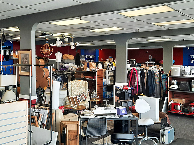 Step inside and witness organized chaos at its finest—where mid-century modern meets "that lamp your aunt had in 1987" in perfect harmony.