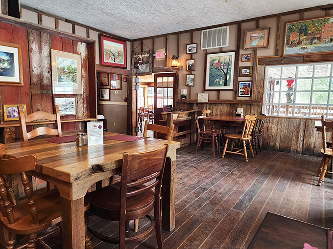 Rustic wooden tables and weathered walls tell stories older than most family recipes. This isn't manufactured charm—it's the real, flour-dusted deal.