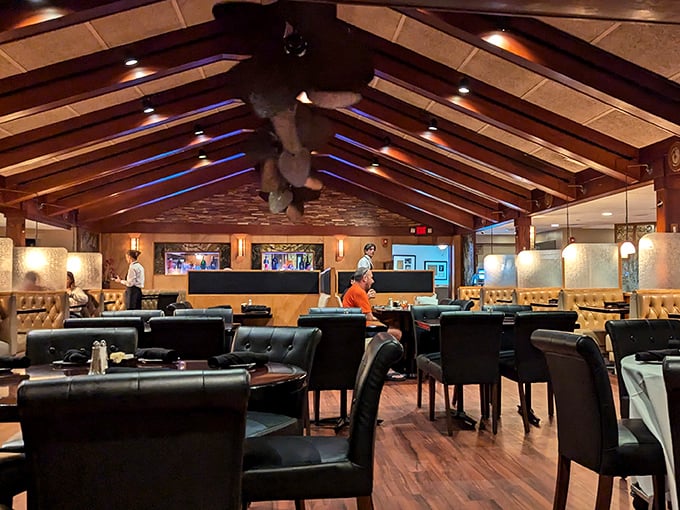 Step inside and time slows down—wooden beams, comfortable leather chairs, and lighting that makes everyone look like they've just returned from vacation.