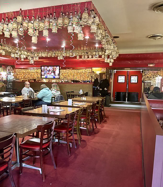 Thousands of Chianti bottles hanging from the ceiling tell stories of meals past—Detroit's most unique loyalty program.