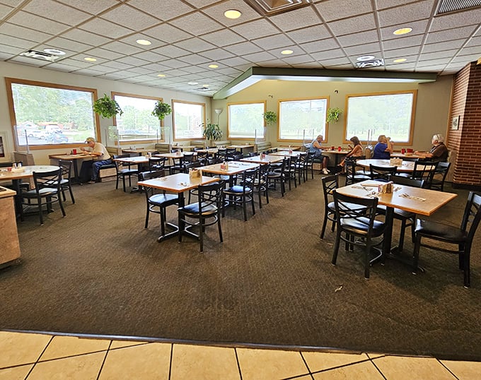 Spacious yet cozy, the dining room offers plenty of natural light and comfortable seating—the perfect backdrop for the food coma you're about to willingly enter.