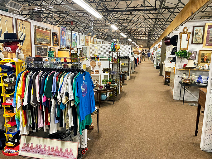 Long aisles stretch toward infinity, each booth a different chapter in America's story. Wear comfortable shoes—this is a marathon, not a sprint.