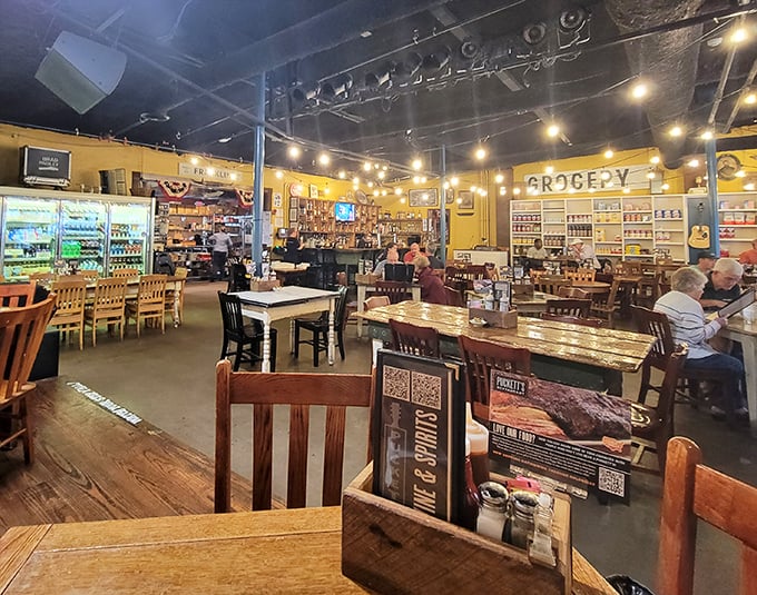 Step inside and you're greeted by that perfect blend of grocery store nostalgia and restaurant warmth, with string lights that say "stay awhile."