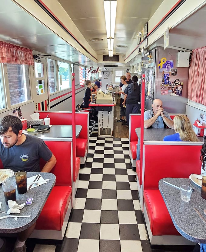 The classic checkerboard floor and red vinyl booths aren't retro by design—they're authentic by survival.