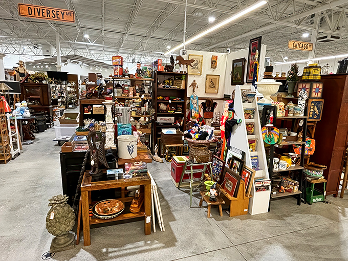 Street signs hovering above a wonderland of organized chaos – this isn't shopping, it's time travel with price tags.