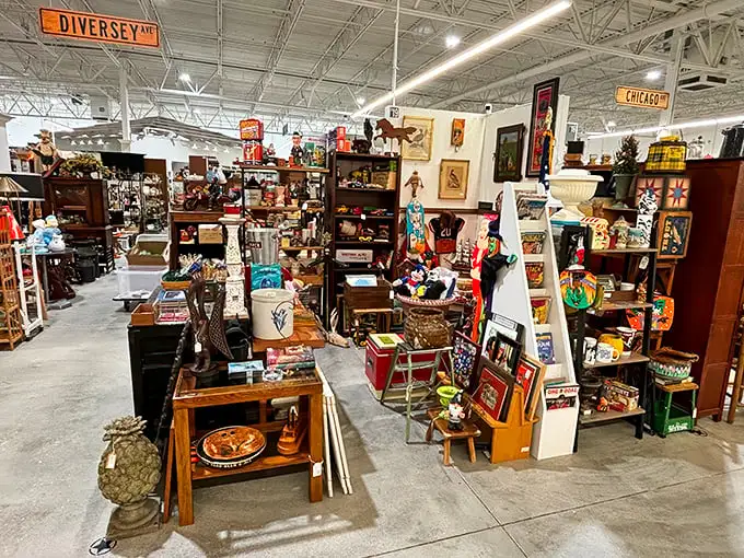 Street signs hovering above a wonderland of organized chaos – this isn't shopping, it's time travel with price tags.