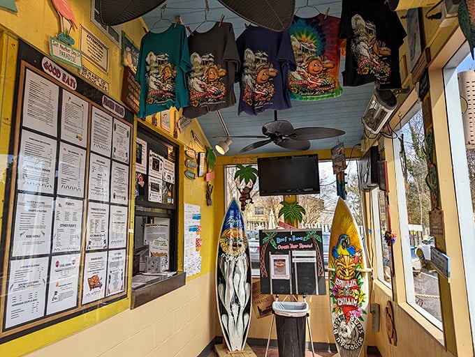 Surfboards, colorful t-shirts, and beach vibes galore – step inside and you're instantly on island time, Maryland-style.